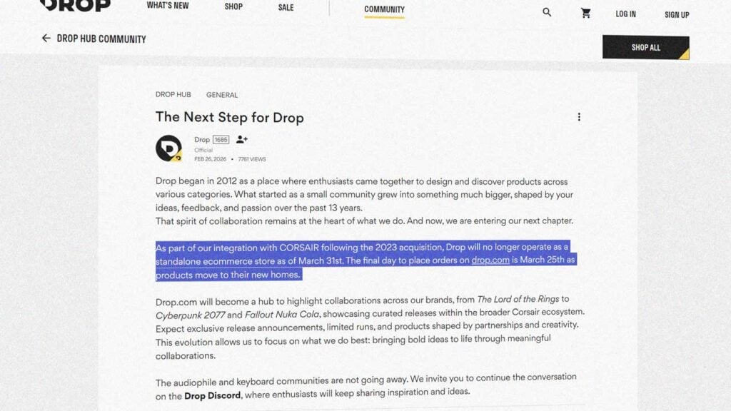 Corsair Finally Pulling the Plug on Drop.com